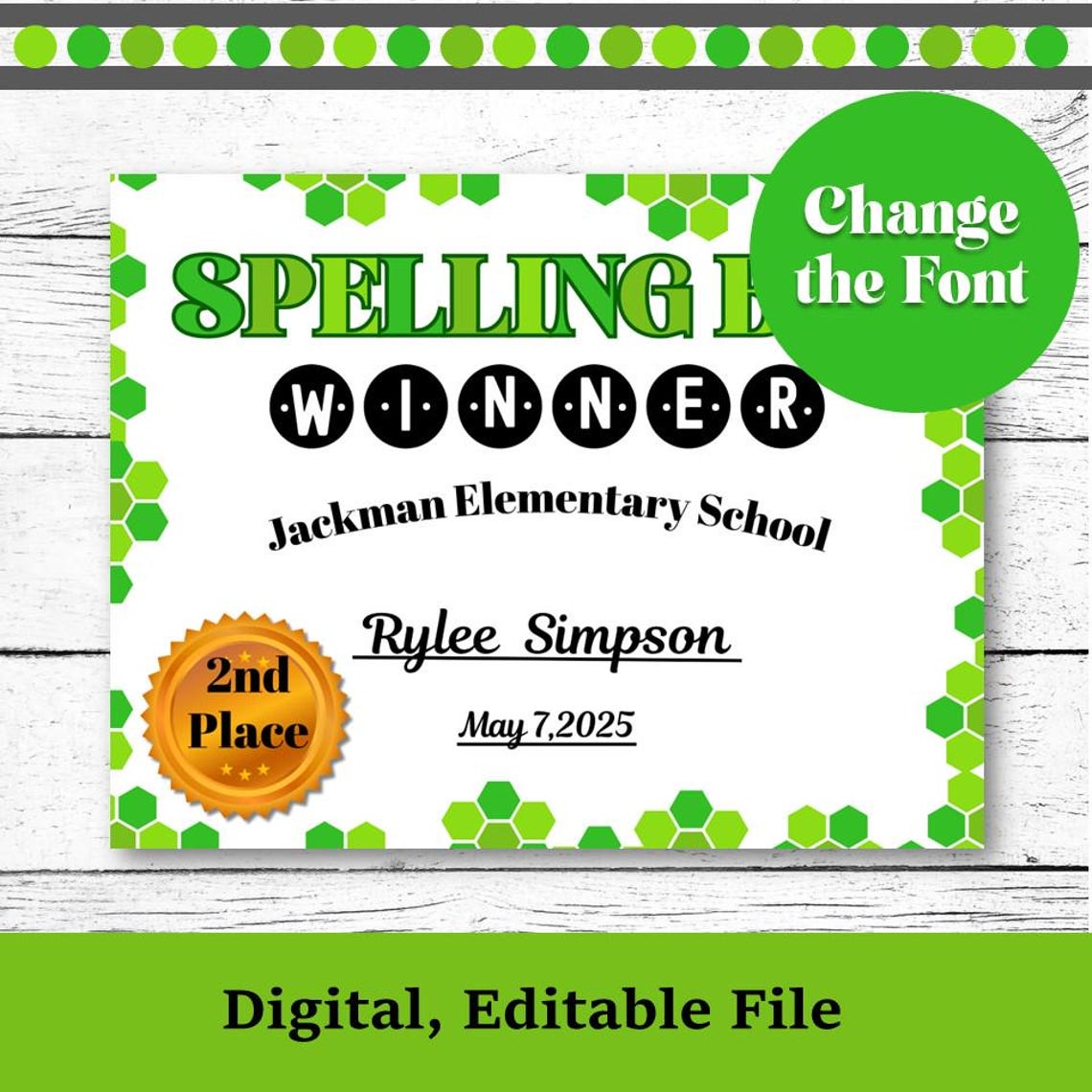 Editable Spelling Bee Award Certificate: Printable Winner Template ...