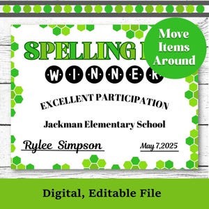 Editable Spelling Bee Award Certificate: Printable Winner Template ...