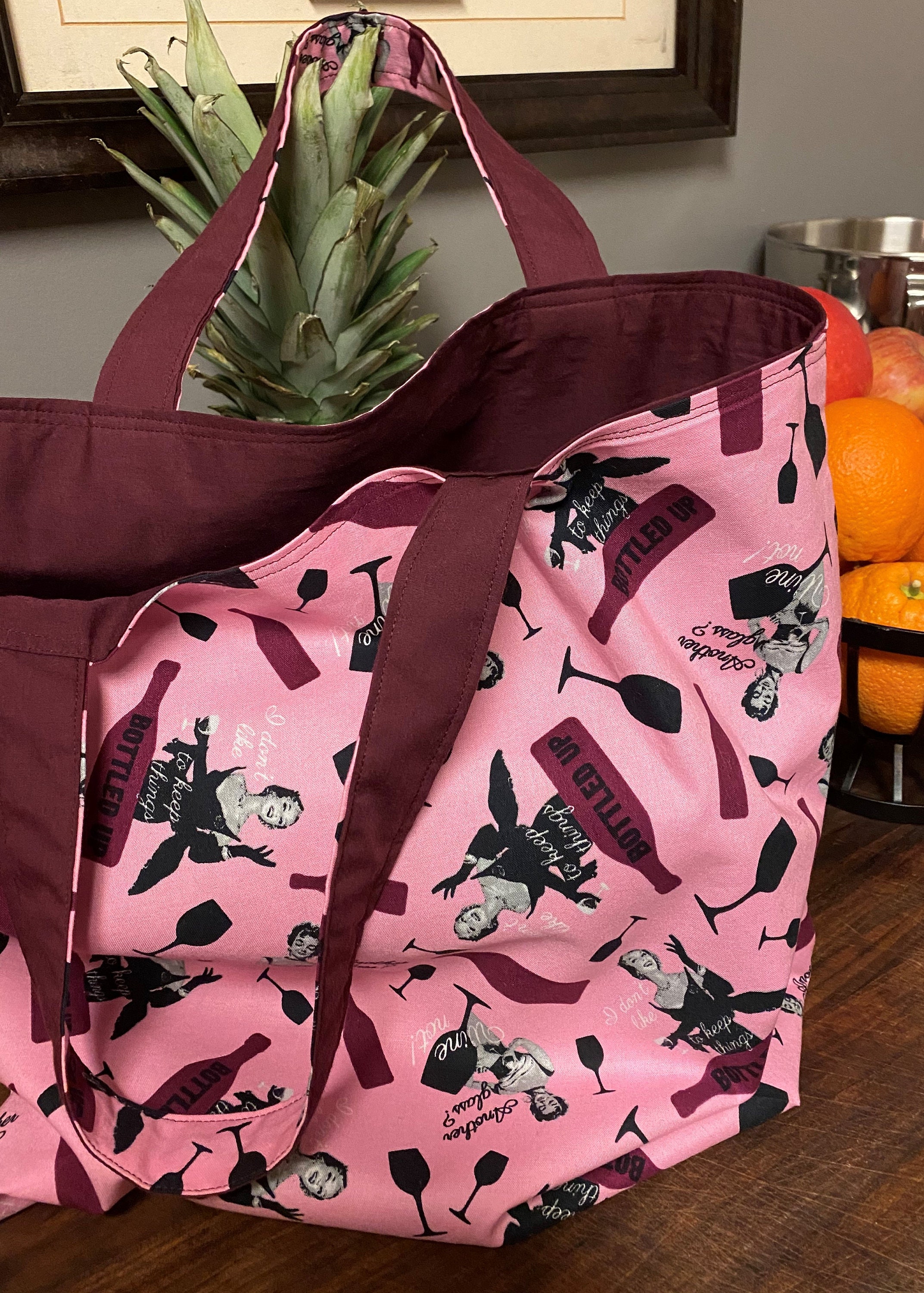 Reusable Shopping Bag / Tote Bag / Washable, Reversible Grocery Bag ...