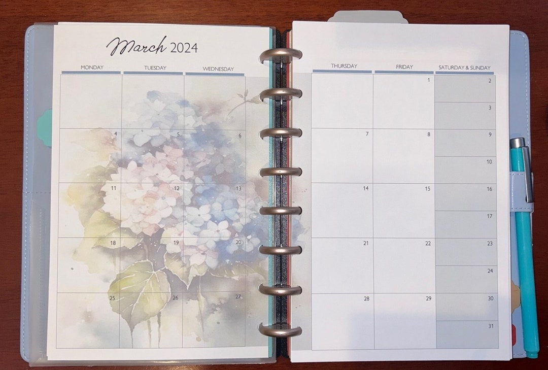 Monthly Disc-bound Printed Calendar Refill (custom Date Options) and ...