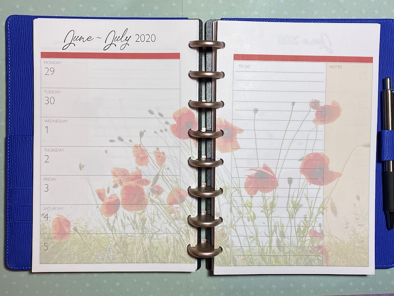 Weekly Disc-bound Calendar Printed Refill / Poppies - Etsy