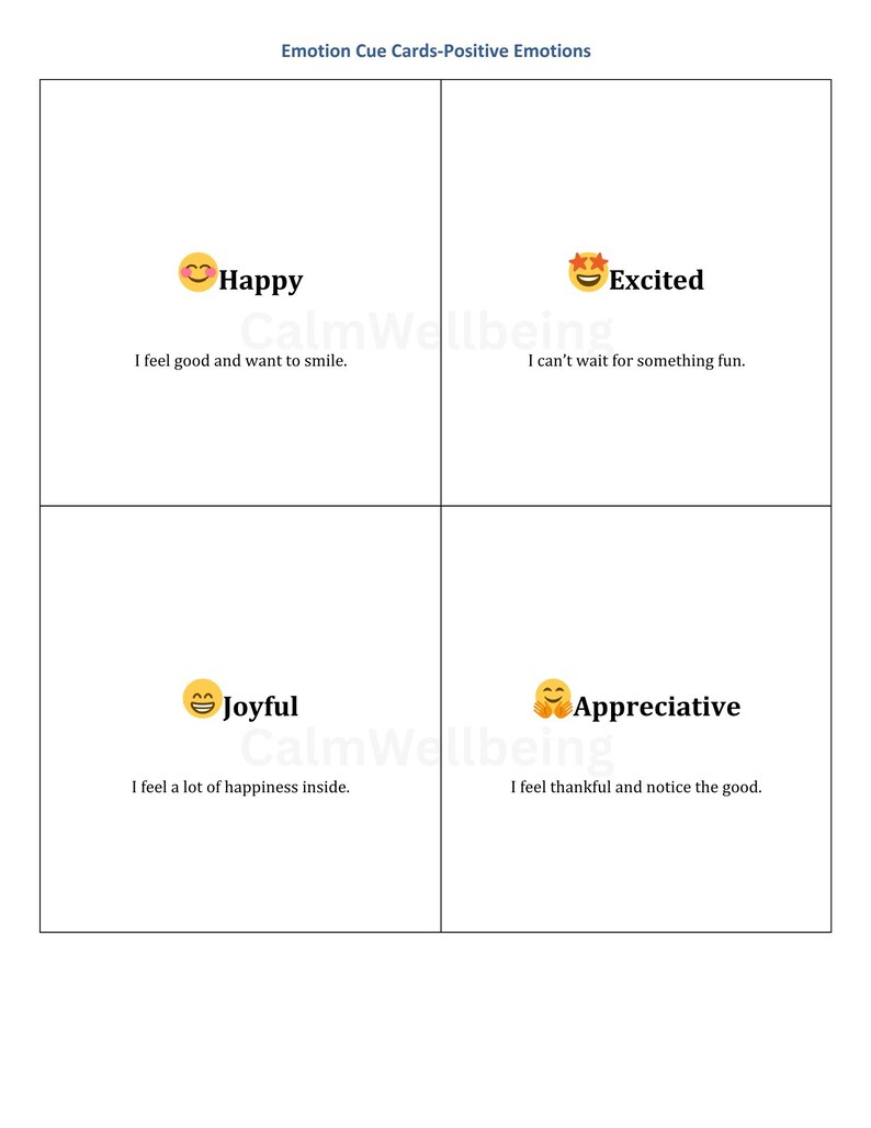 Emotion Cue Cards With Emojis Naming/understanding Emotions Body Cues ...