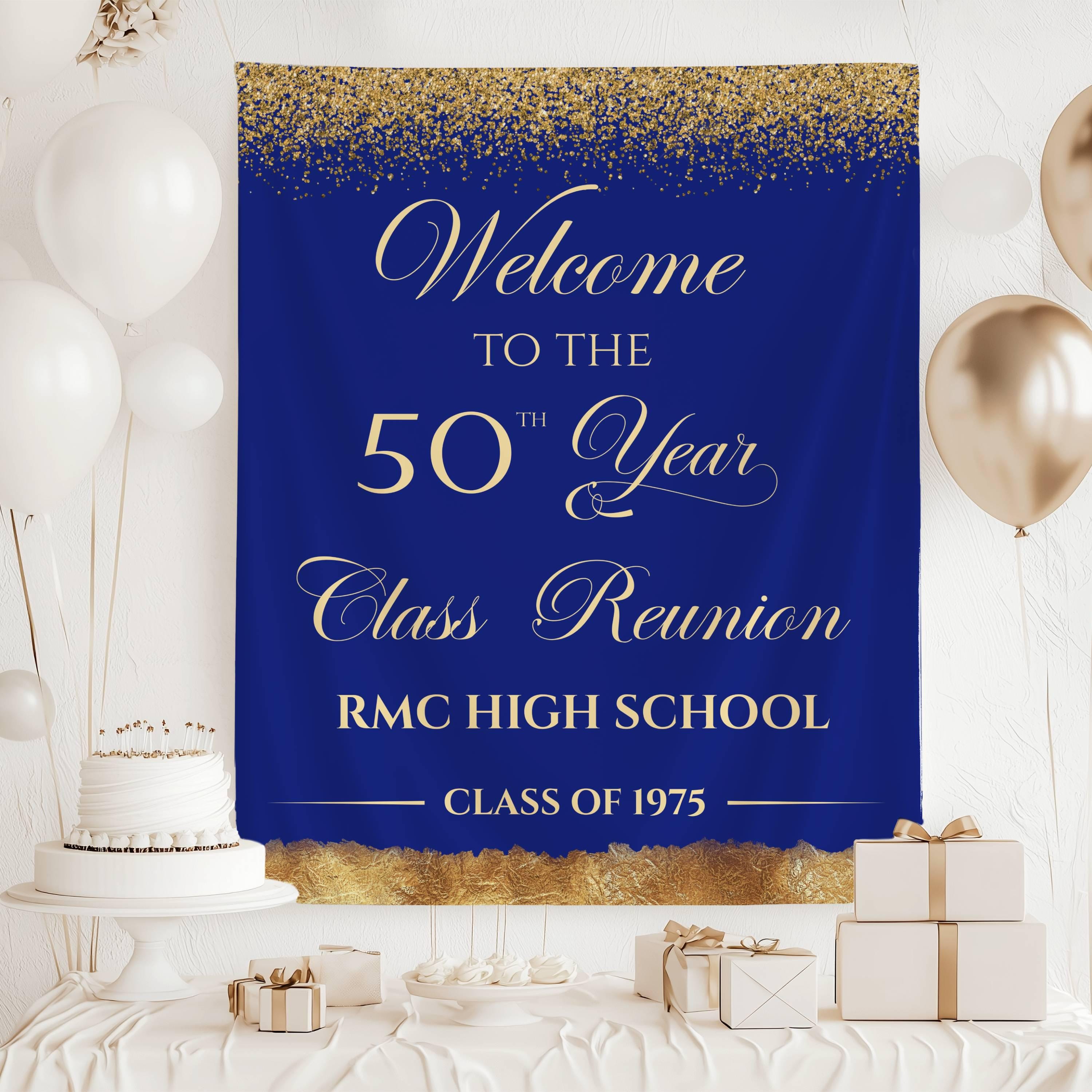 Personalized Class Reunion Banner: Blue & Gold School Colors, Custom ...