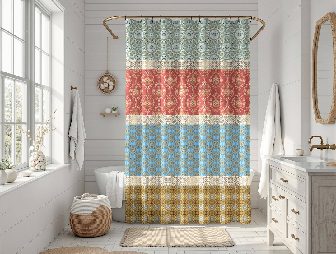 Beautiful Boho Multi Color Shower Curtain, Bathroom Curtain, Mandala ...