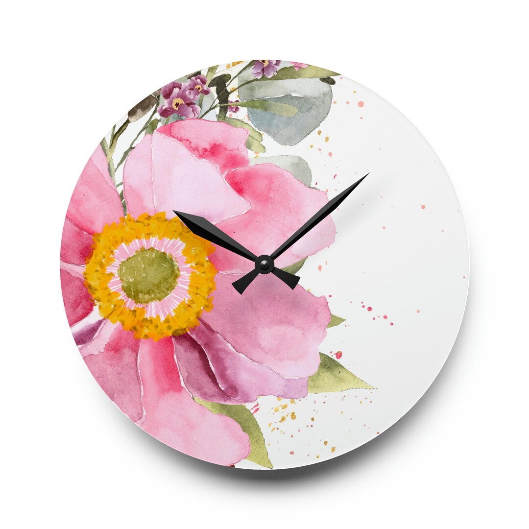 Artistic Floral Clock, Office Clock, Housewarming Gift, Bathroom Clock ...