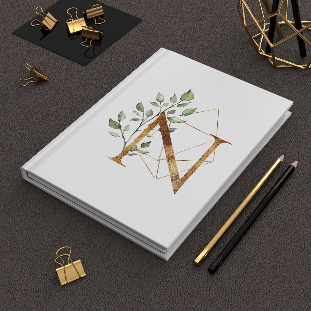 Personalized Monogram Gold and Greenery Journal, Custom Floral Notebook ...