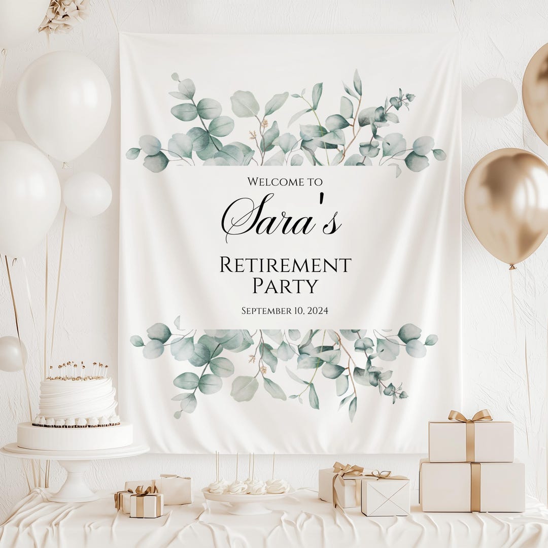 Personalized Retirement Green Floral Party Banner Tapestry Sign ...