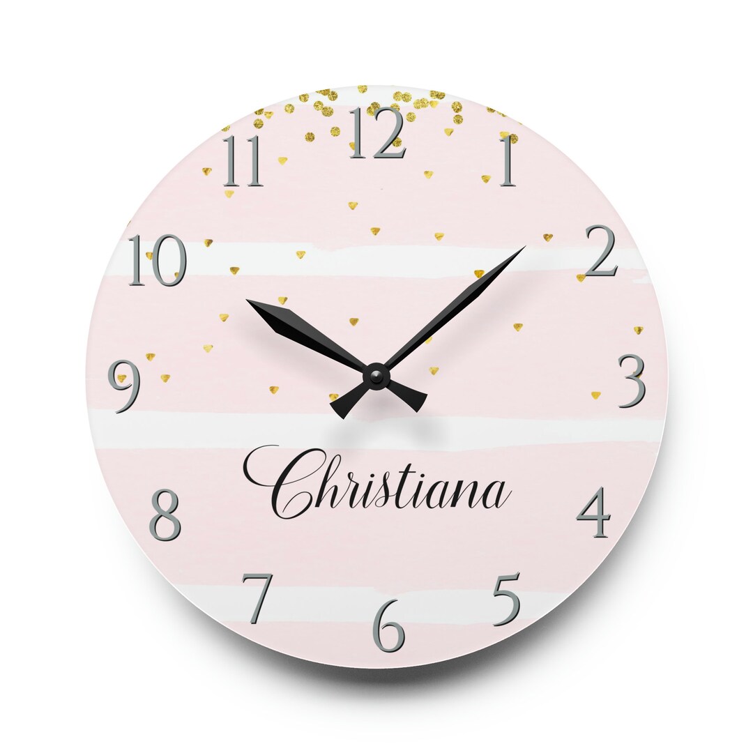 Personalized Pink and White Clock, Clock for Girl, Teen, Woman, Bedroom ...