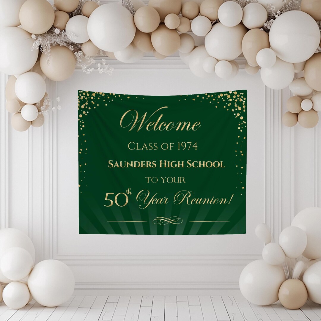 Personalized Class Reunion Banner, Green and Gold Reunion Sign Tapestry ...