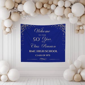 Personalized Class Reunion Banner, Blue and Gold Reunion Sign Tapestry ...