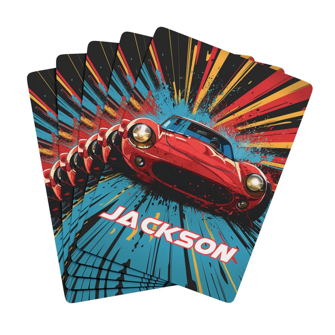 Personalized Card Set for Kids, Race Car Custom Name Card Set, Card ...