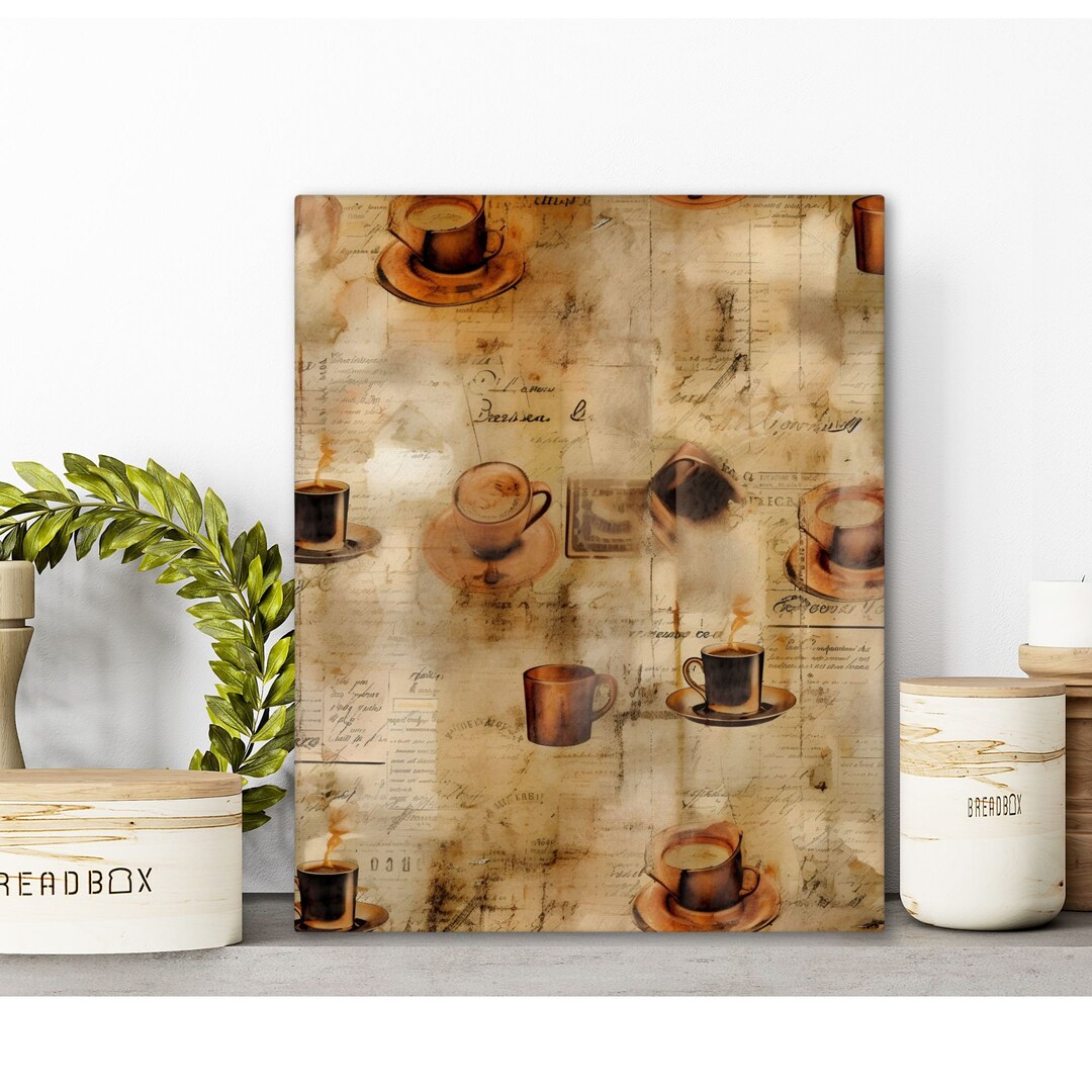 Antique Vintage Look Coffee Canvas Print, Kitchen Canvas, Rustic ...
