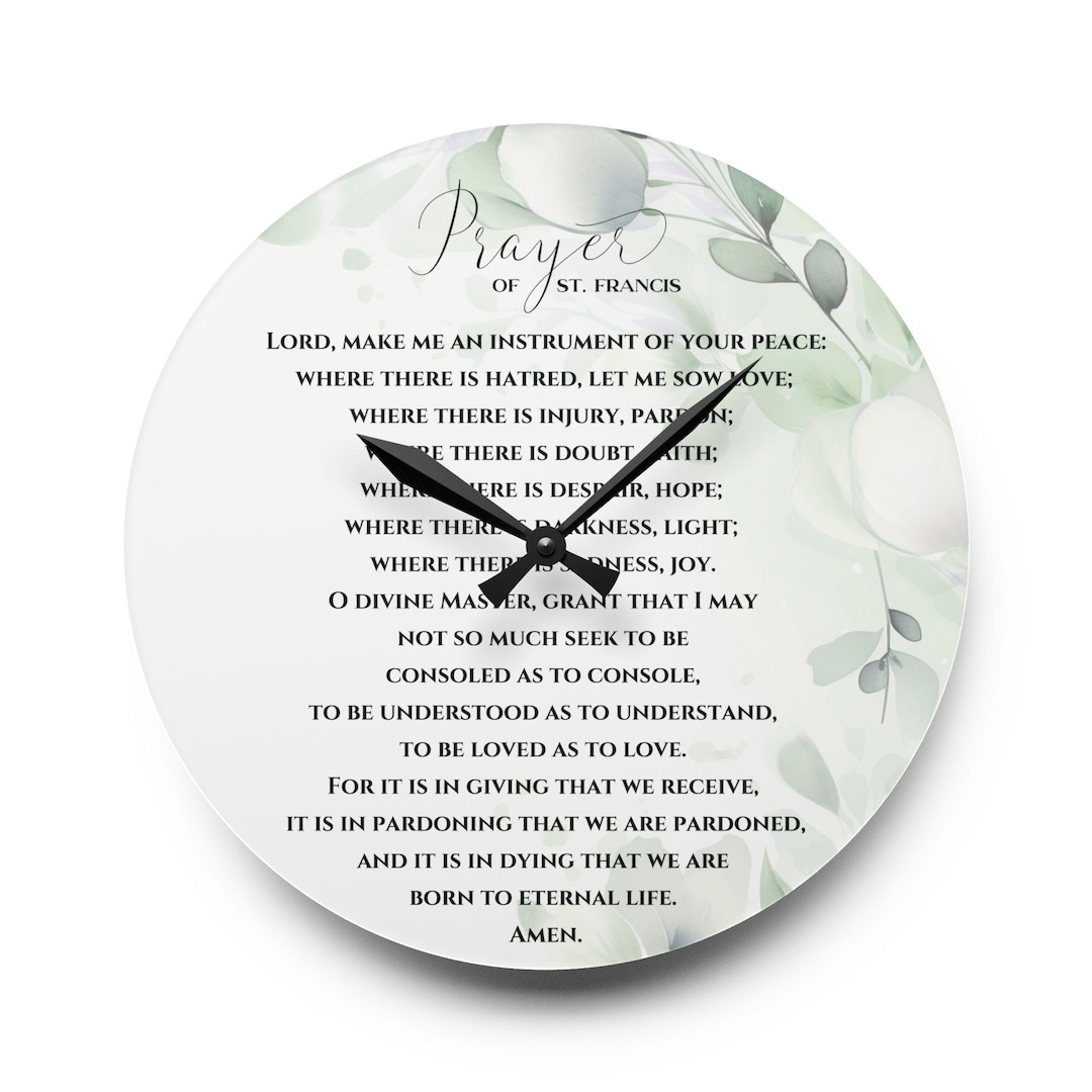 Prayer of St. Francis Clock , Greenery Prayer Clock, Religious Clock ...