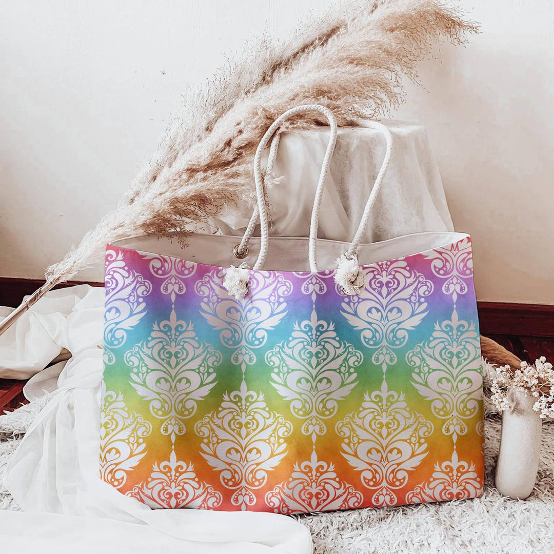Rainbow Flourish Large Tote, Travel Tote, Rainbow Colored Bag, Pride ...