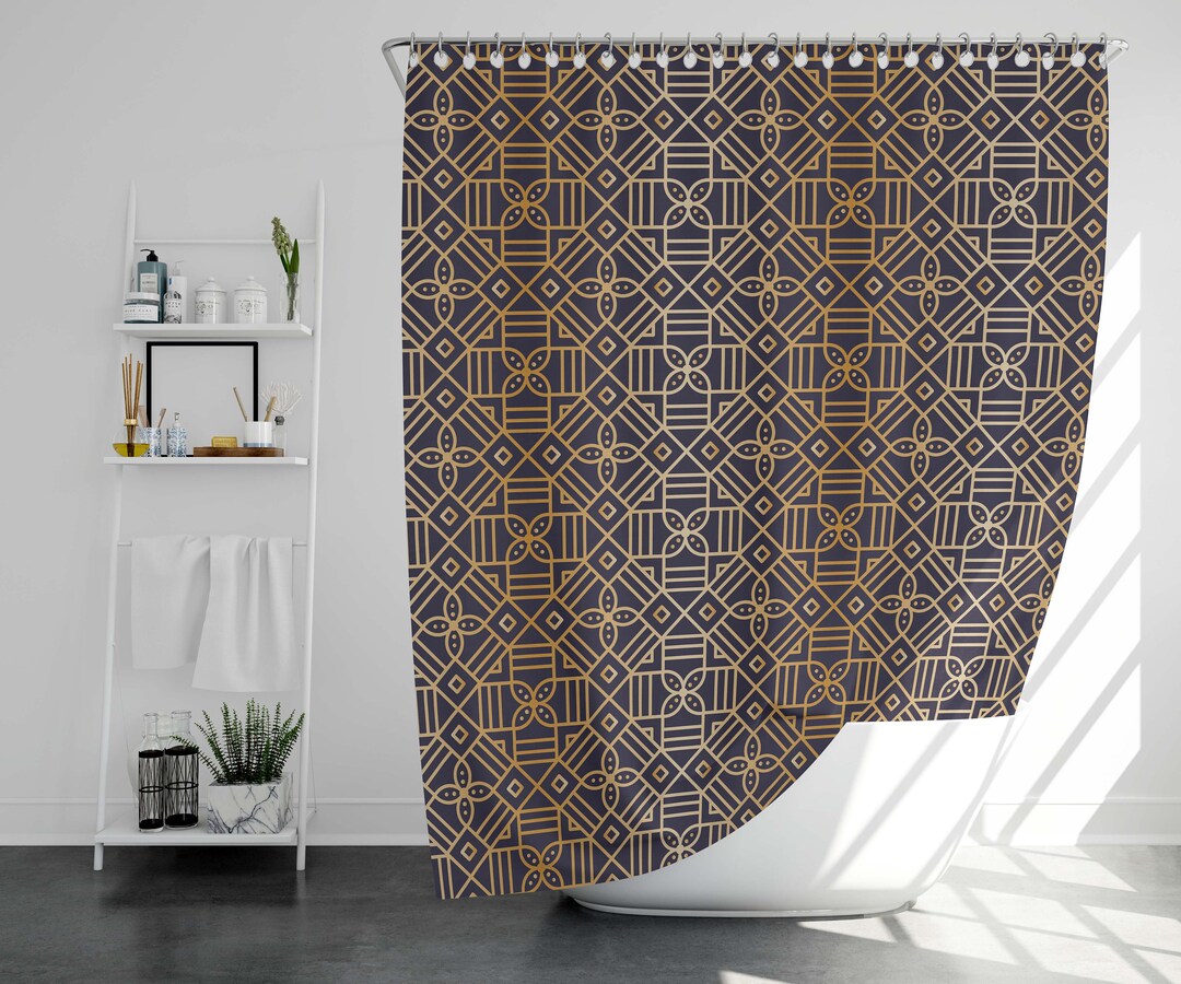 Elegant Navy and Gold Geometric Pattern Shower Curtain, Trendy Bath ...
