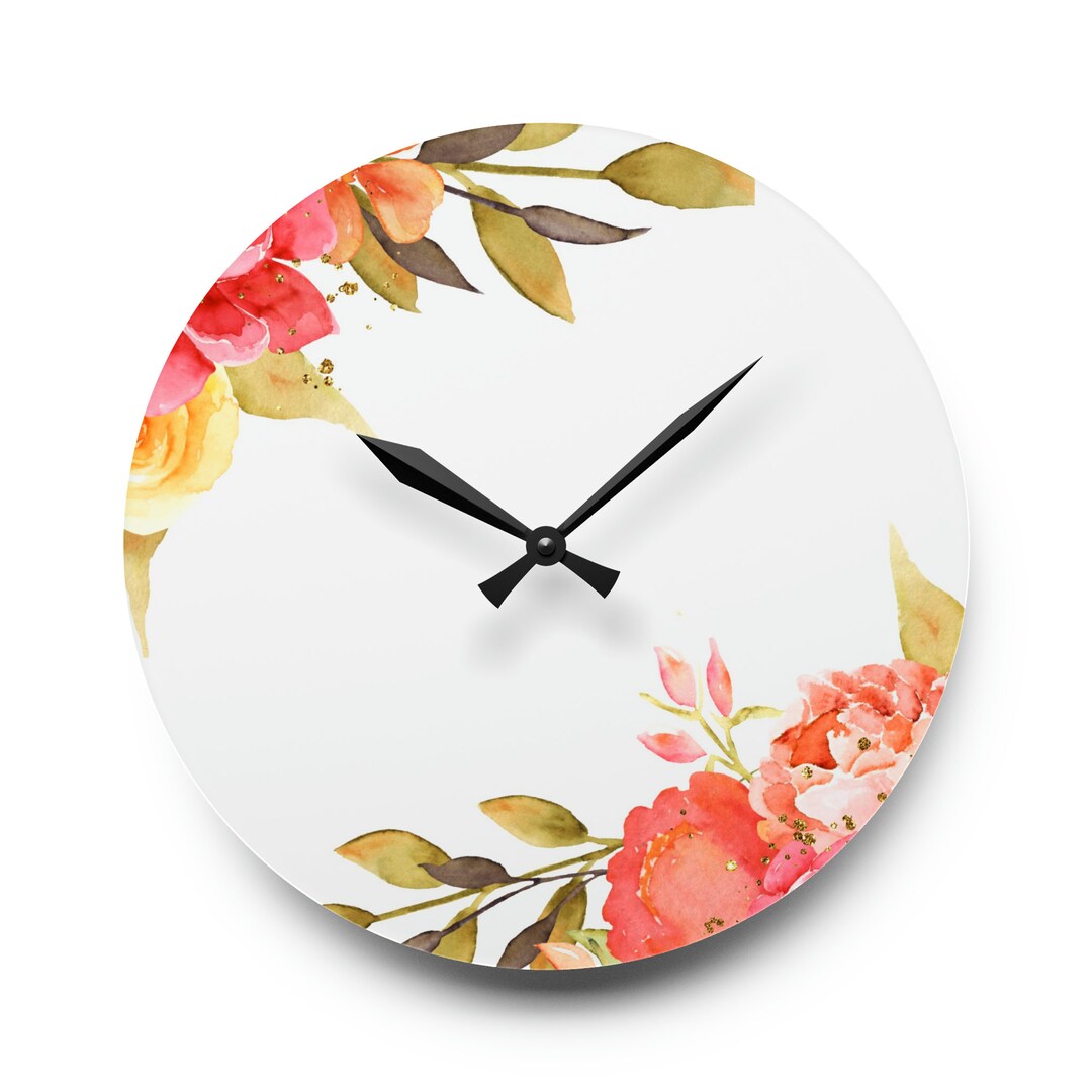 Artistic Floral Clock, Office Clock, Housewarming Gift, Bathroom Clock ...