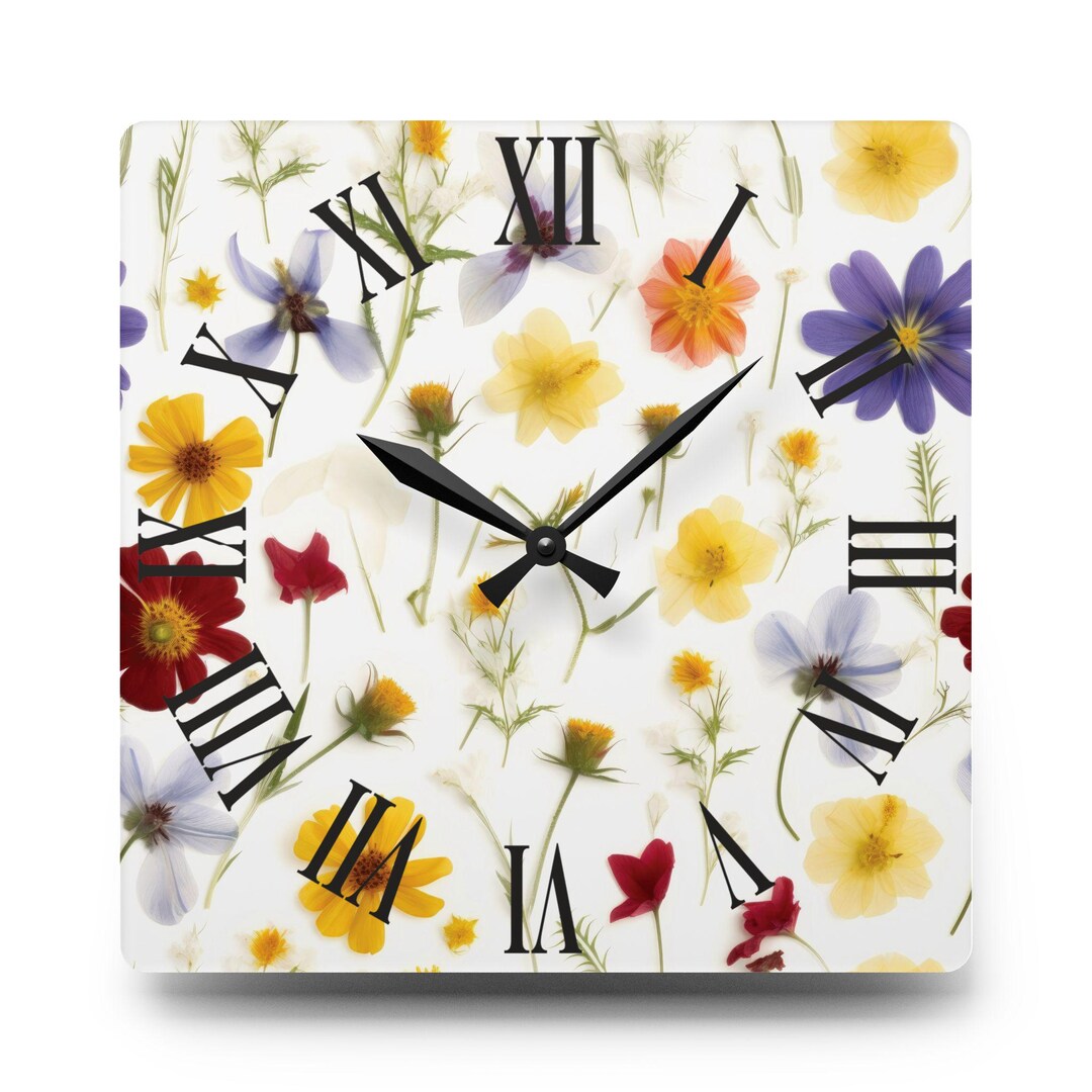 Artistic Floral Clock, Pressed Flowers Craft Room Clock, Porch Clock ...