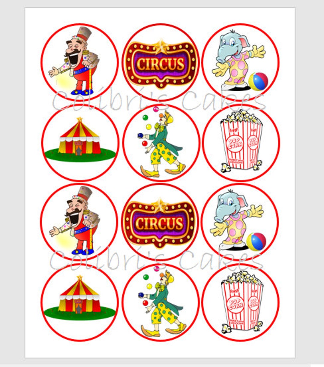 Circus Edible Icing Frosting Sheet Cake Toppers or Cookies. Circus ...