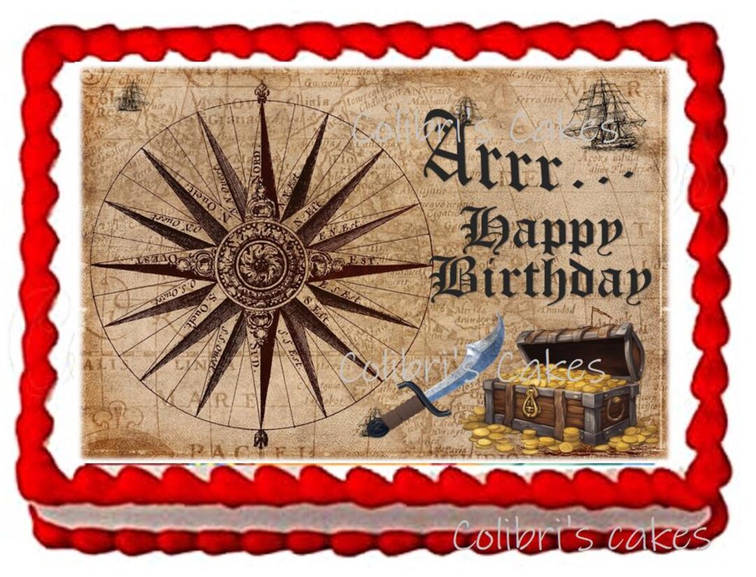 Pirates Map Edible Icing Frosting Sugar Sheet Cake Topper. Traveling ...