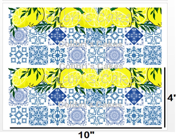 Lemon Edible Cake Icing Sheet Wraps. Blue and White Tile Cake. - Etsy