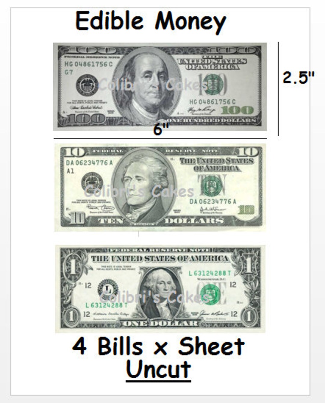 Edible Money Icing Frosting Sheet - 4 Bills per Sheet - Edible Bill ...