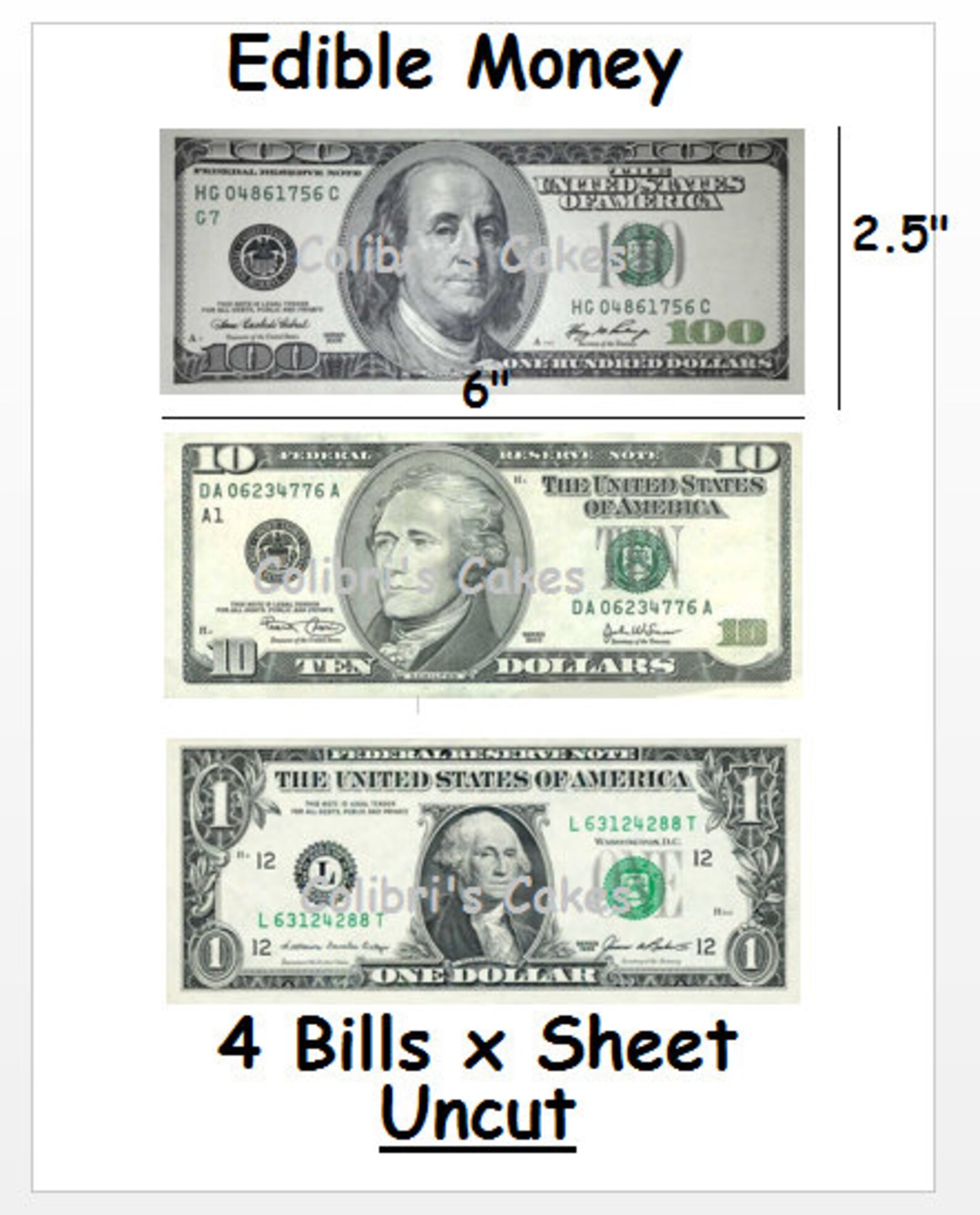 Edible Money icing Frosting sheet 4 bills per sheet Edible | Etsy