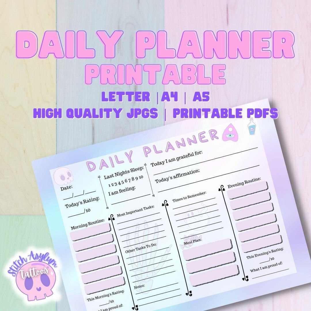 Pastel Goth ADHD Daily Planner Sheet - Instant Download, A4/a5/letter ...