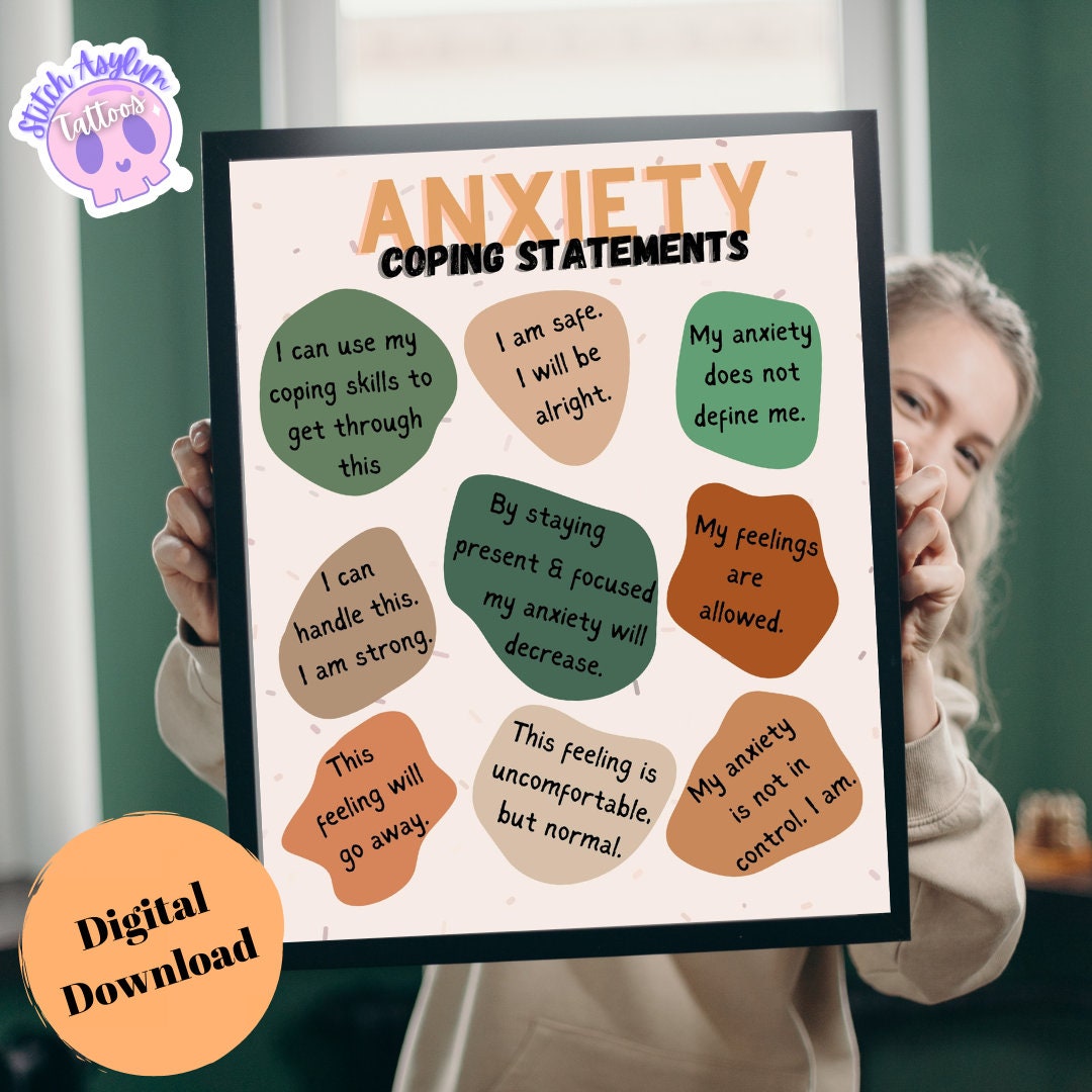 Anxiety Coping Printable Poster - Wall Hanging - Therapy Wall Decor ...