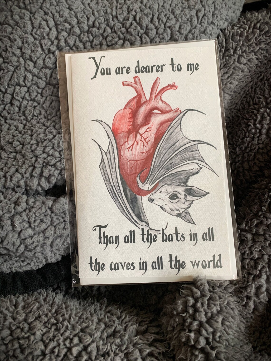 Bat Heart greeting Card hand drawn Anniversary valentines | Etsy