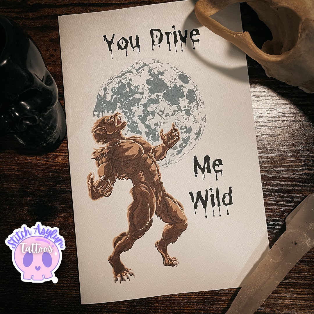 Werewolf Greeting Card Hand Drawn Anniversary Valentines Birthday ...