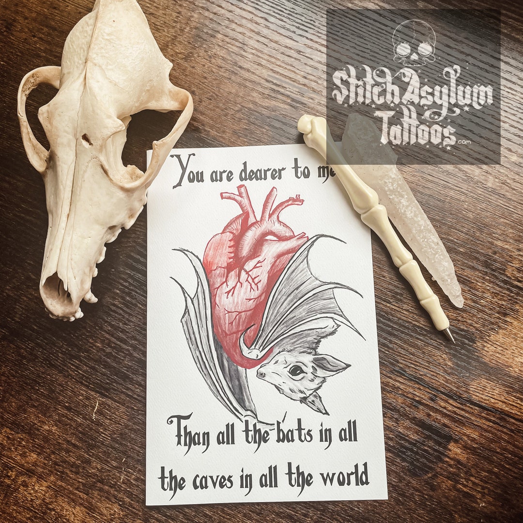 Bat Heart Greeting Card | Hand Drawn Personalized Goth Anniversary ...