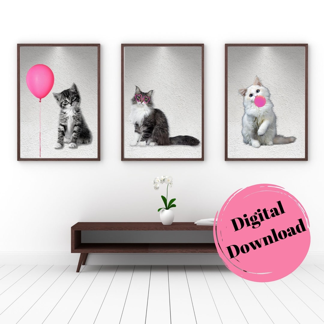 Kitties Nursery Prints: Blush Pink Cat Posters (digital Download) - Etsy