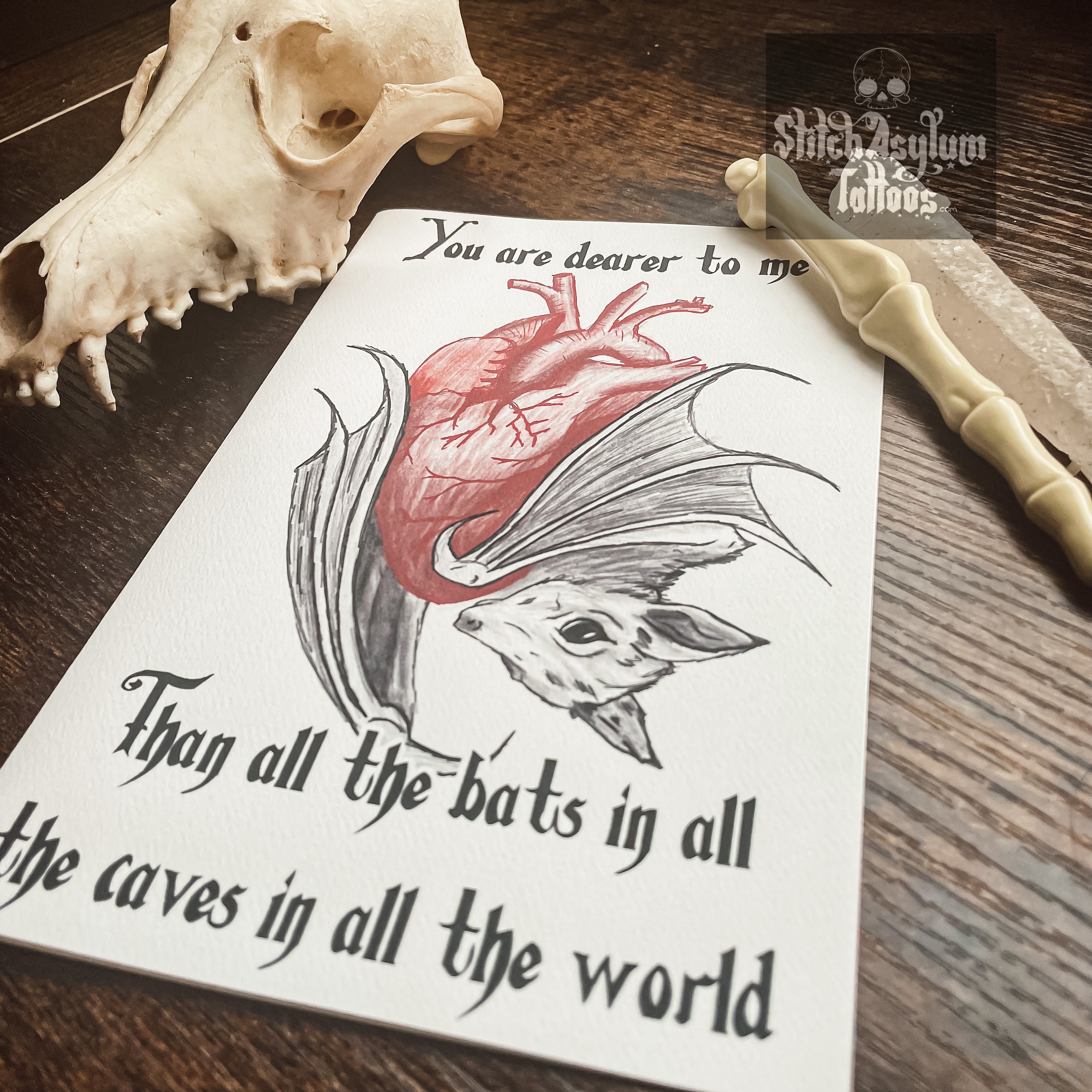 Bat Heart Greeting Card Hand Drawn Personalized Goth - Etsy