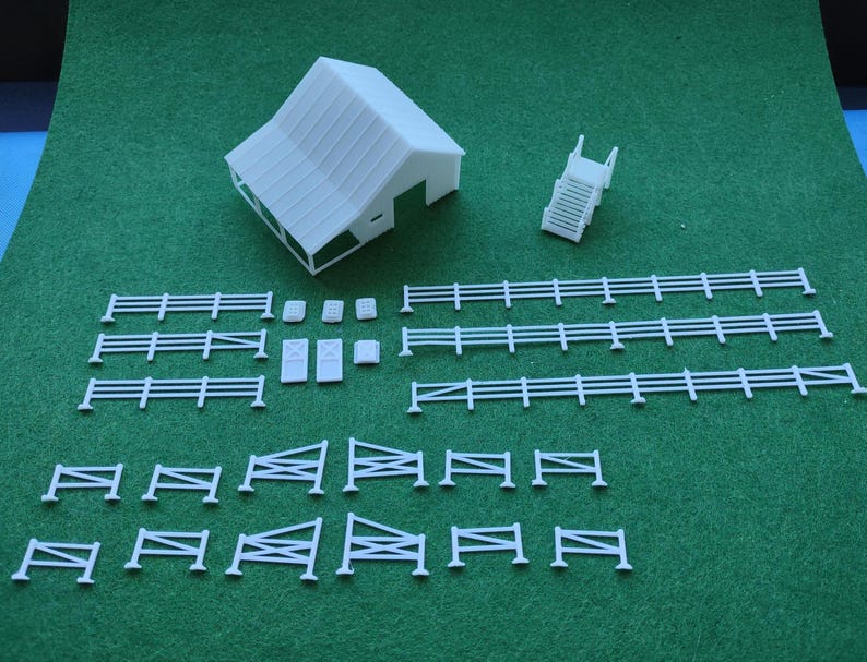 HO / N Scale Small Cattle Barn With Accessories Model Kit for Train ...