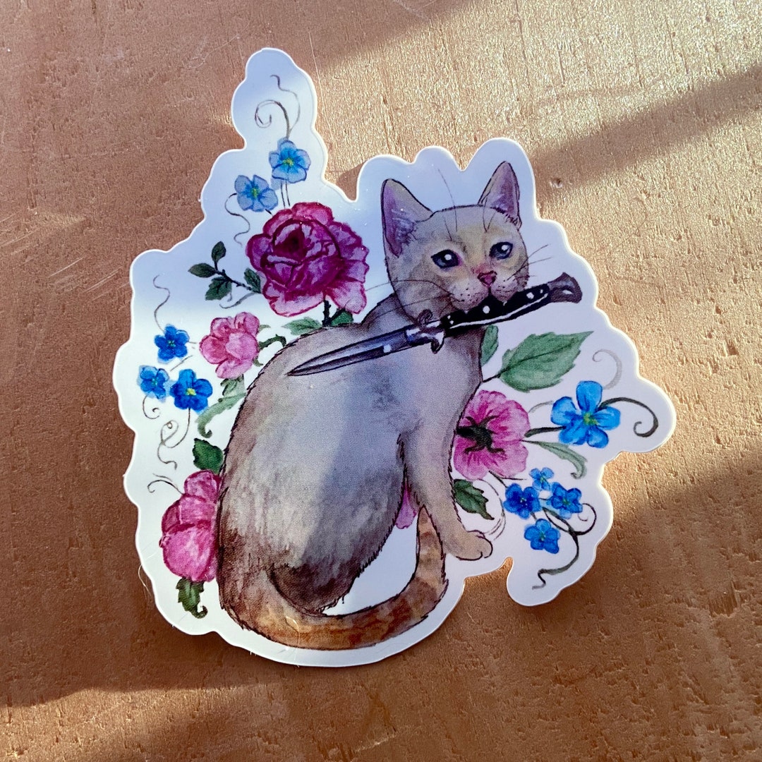 Switchblade Cat Vinyl Sticker Glossy Water-resistant Kitten Sticker - Etsy