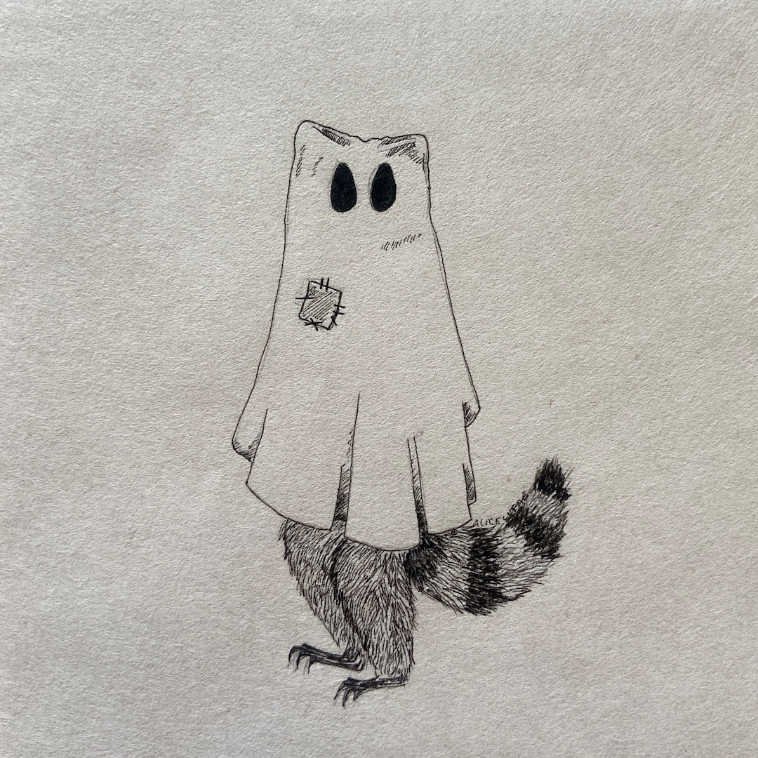Ghost Raccoon Art Print Spooky Trash Panda Illustration - Etsy