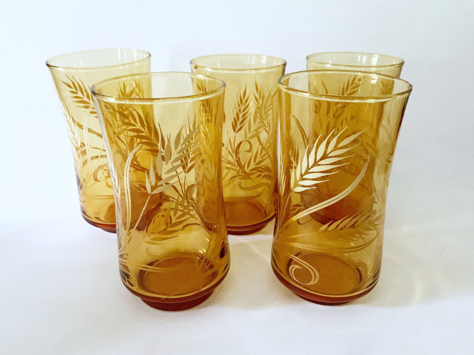 Vintage Amber Glasses Wheat Oats Set of 5 Glasses - Etsy