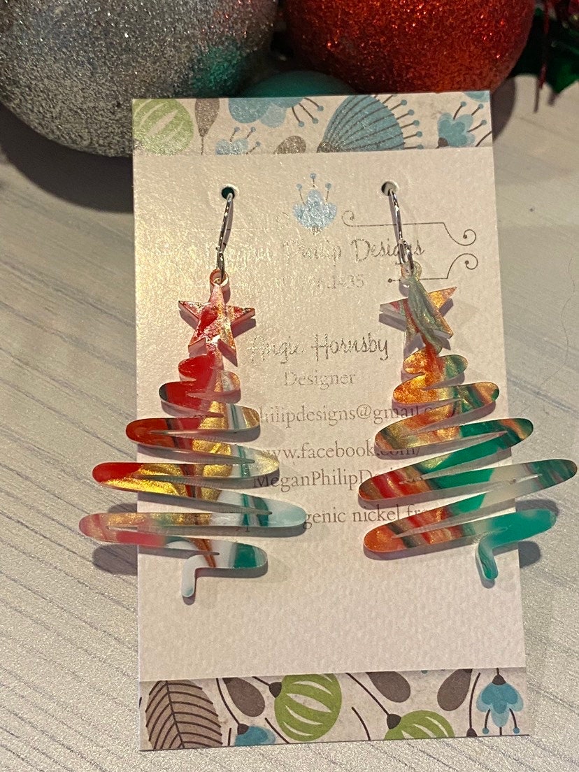 Acrylic Squiggle Christmas Tree Earring - Etsy