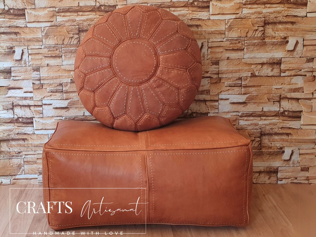 RECTANGULAR LEATHER POUF Customizable Rectangular Leather Ottoman Pouf ...