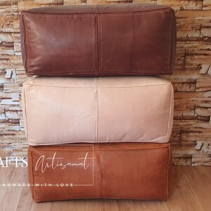 RECTANGULAR LEATHER POUF Customizable Rectangular Leather Ottoman Pouf ...