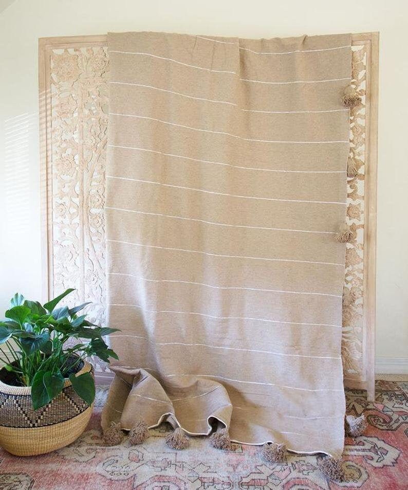 Bed throw with tassel Cotton Moroccan Blanketbedroom | Etsy