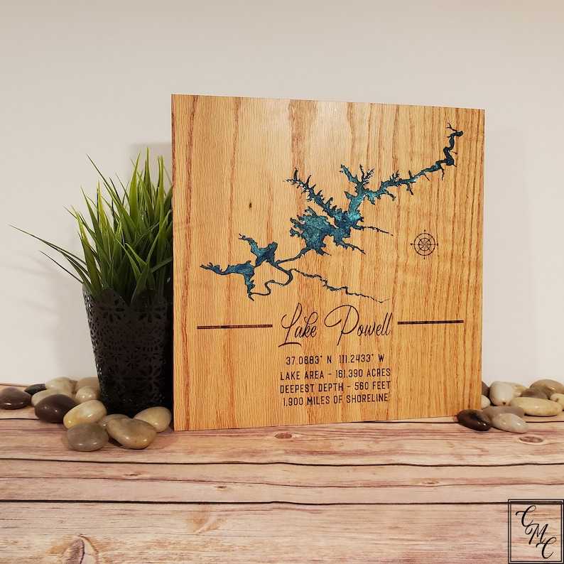 Laser Engraved With Resin Inlay Wood Lake Sign (powell, Caroline ...