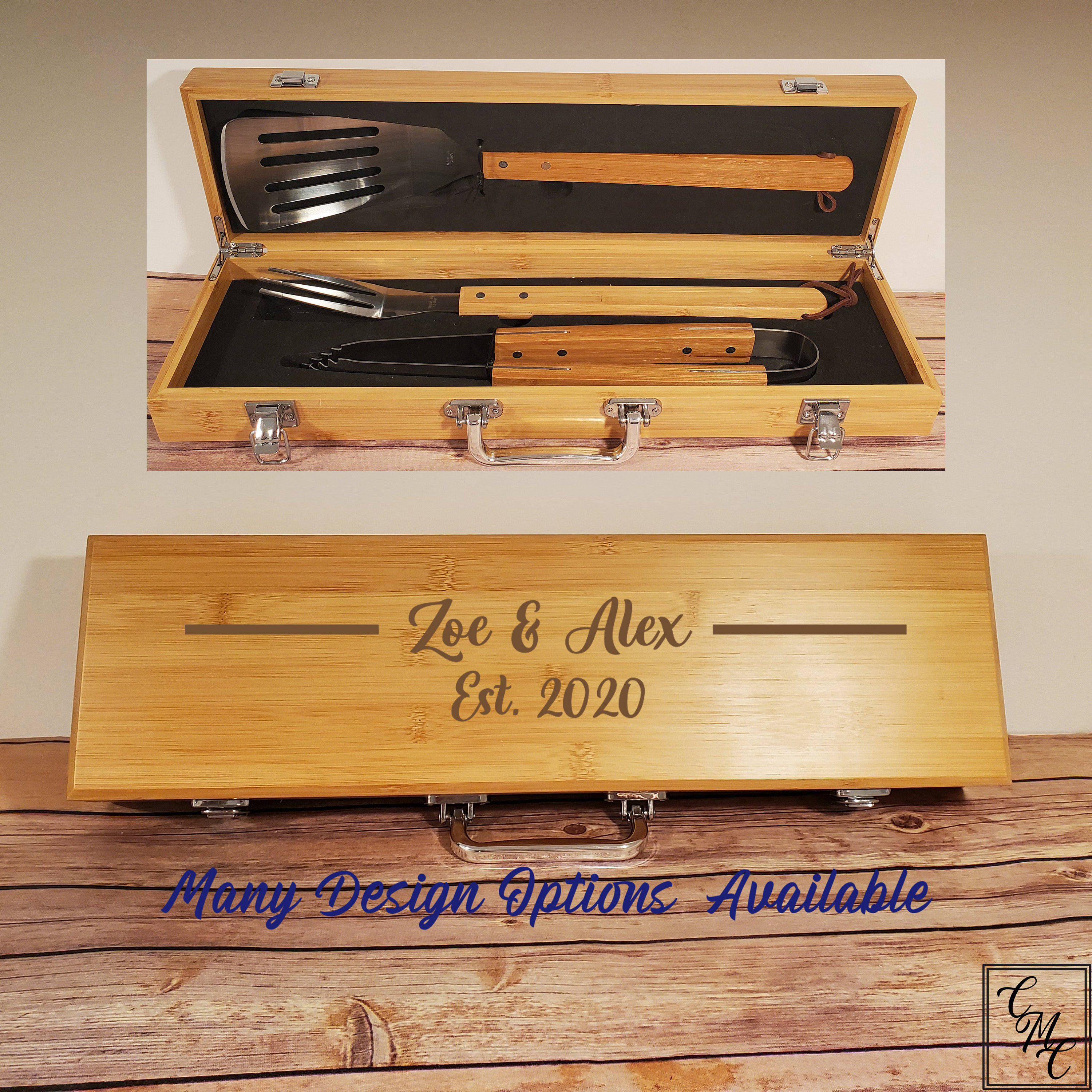 Custom/personalized Laser Engraved BBQ Set Made From Bamboo Great as a ...