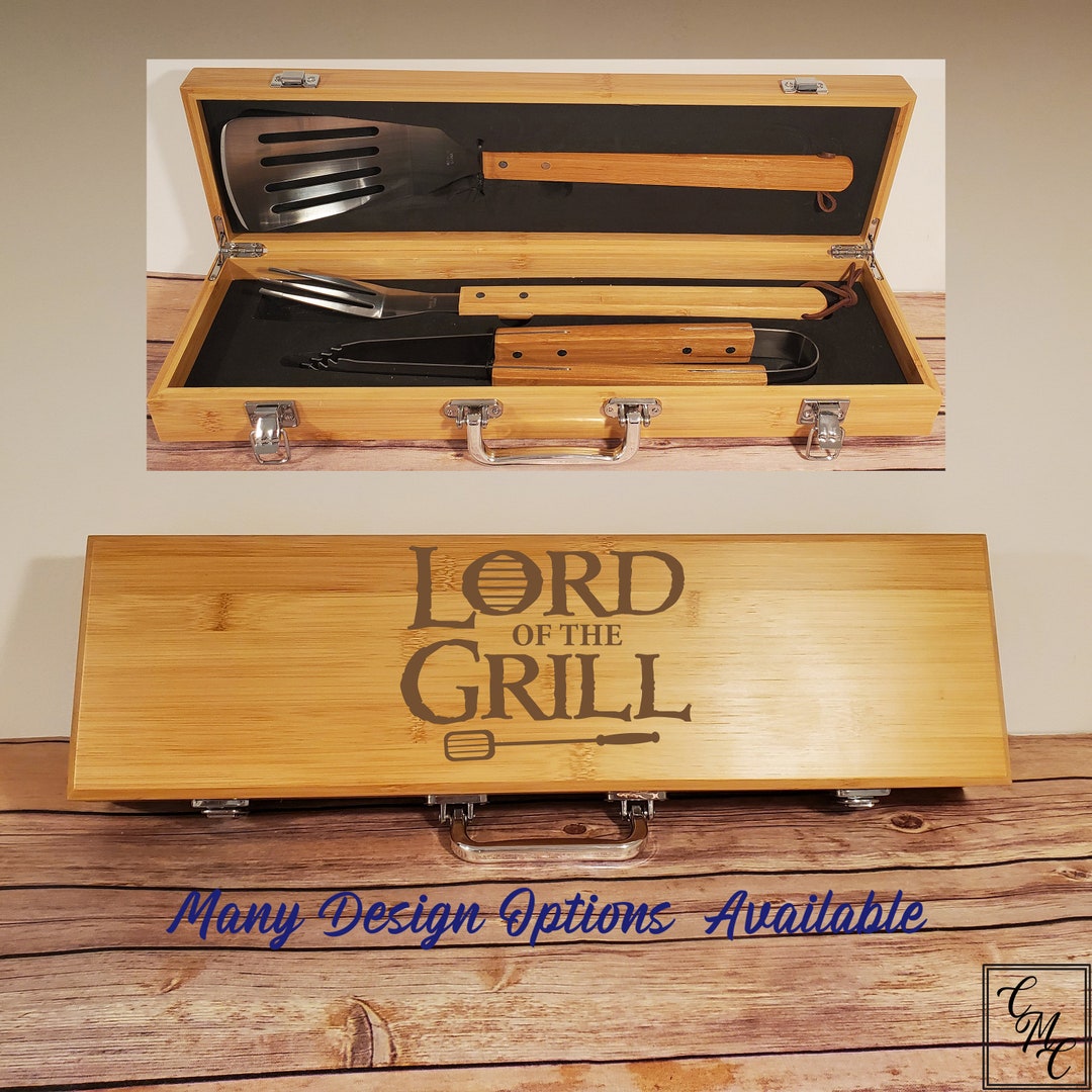 Custom/personalized Laser Engraved BBQ Set Made From Bamboo Great as a ...