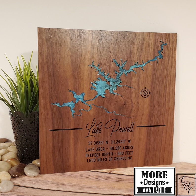 Laser Engraved With Resin Inlay Wood Lake Sign (powell, Caroline ...