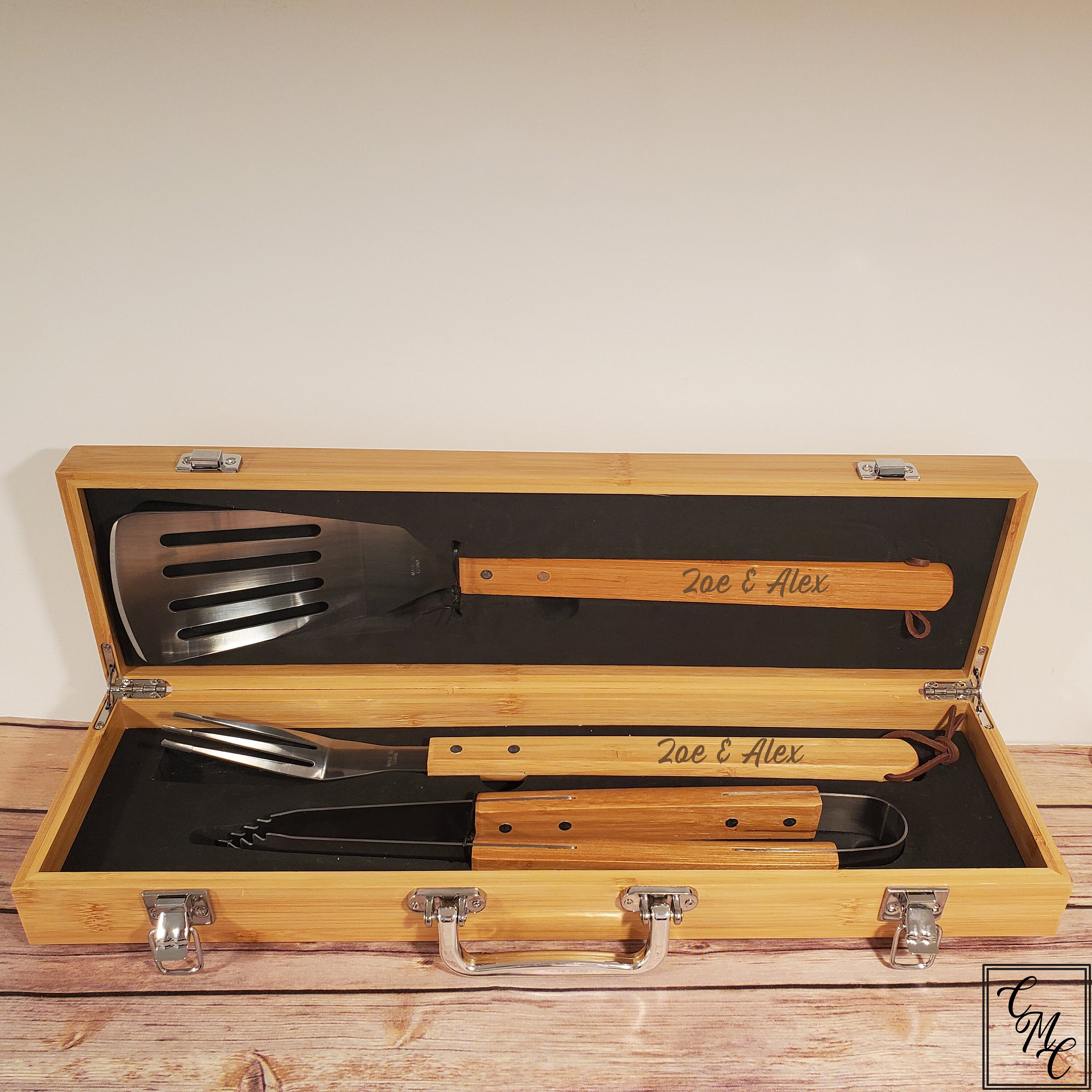 Custom/personalized Laser Engraved BBQ Set Made From Bamboo Great as a ...