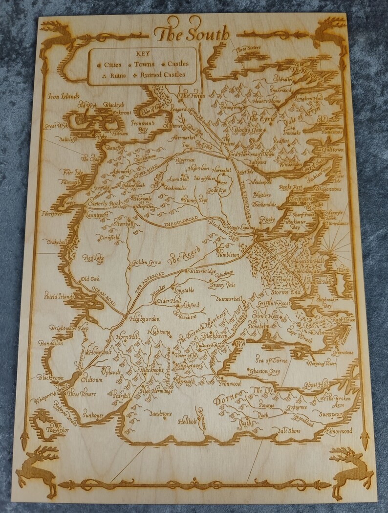 Laser Engraved Map of the Southern Part of Westeros From the - Etsy
