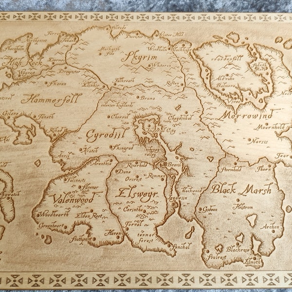 Laser Engraved Map of Tamriel From the Elder Scrolls Online - Etsy ...