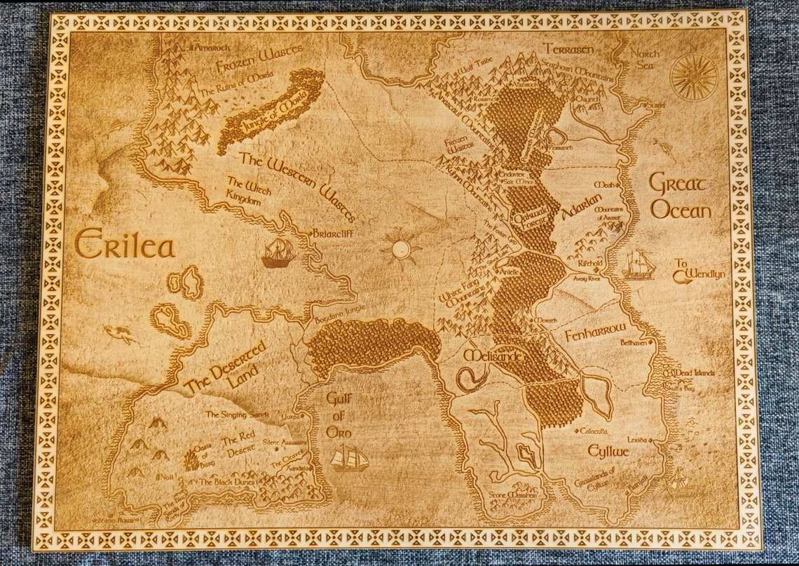 Laser Engraved Erilea World Map V2 From the Thorne of Glass - Etsy UK
