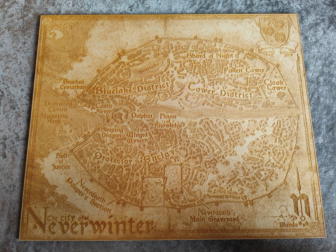 Laser Engraved Neverwinter City Map Neverwinter Online | Etsy UK